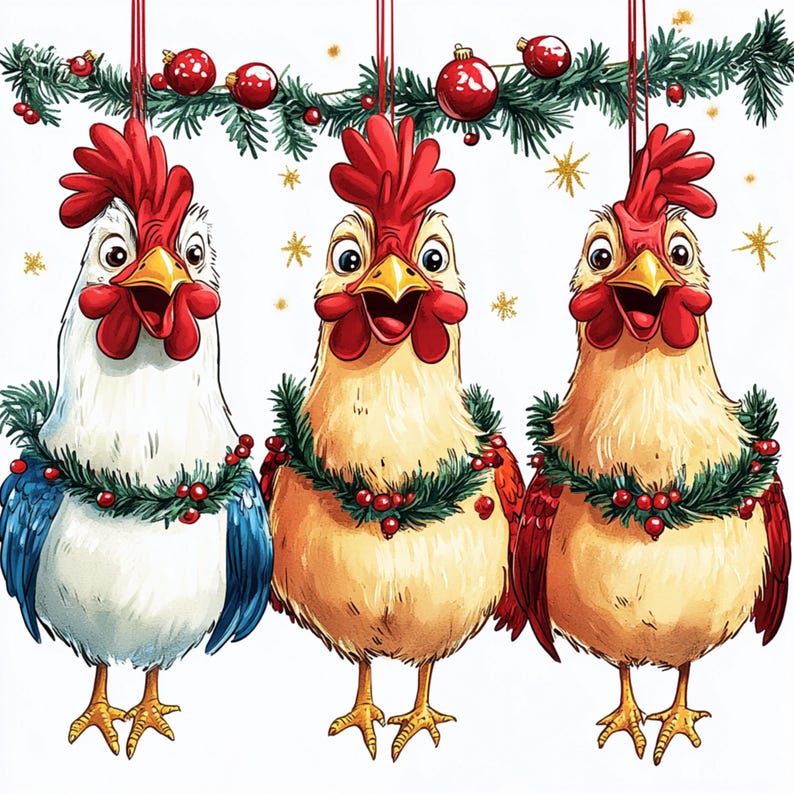 Christmas Chicken Clipart: Festive Holiday Designs (digital Download ...