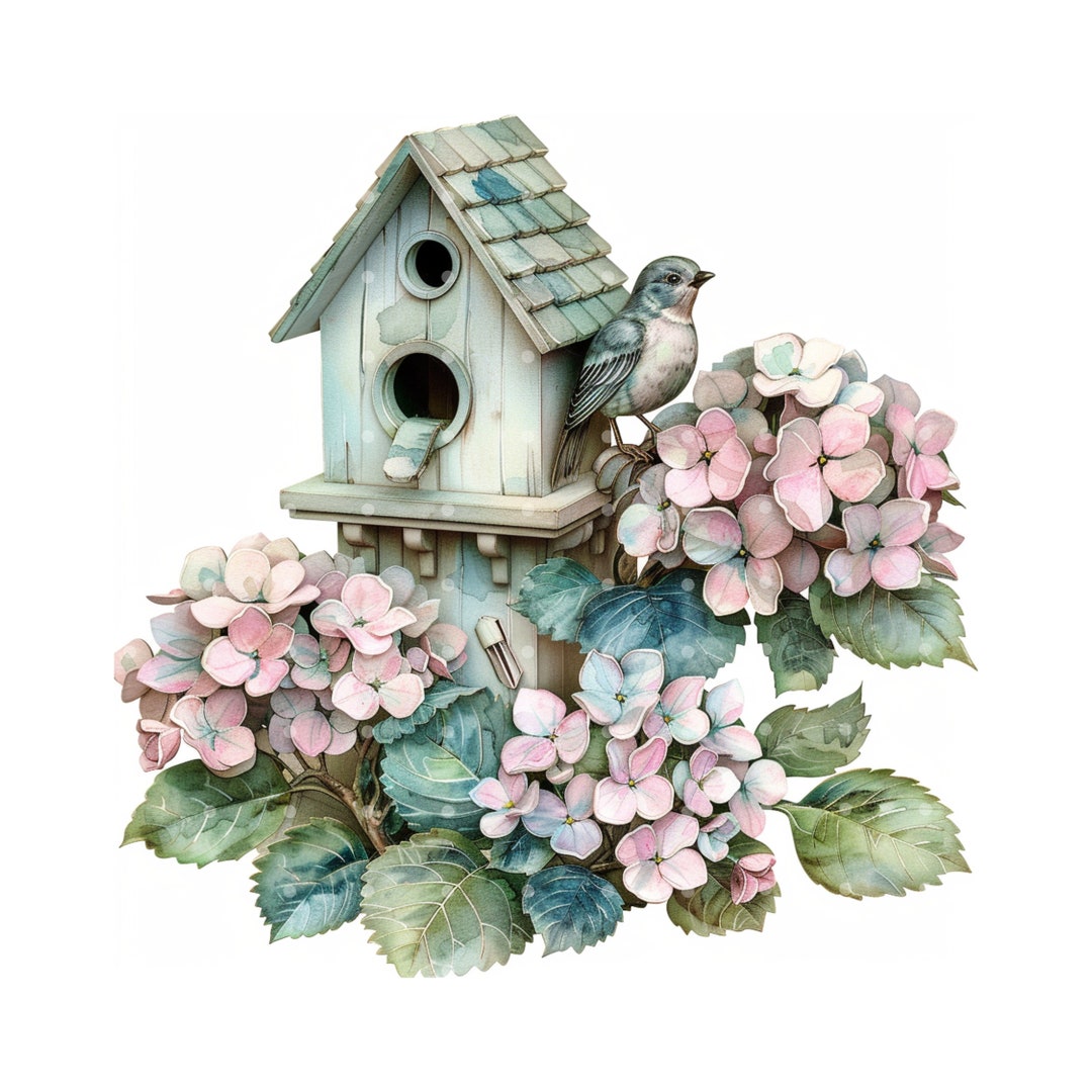 Watercolor Birdhouse Clipart: Floral Bird House Jpgs (digital Download ...
