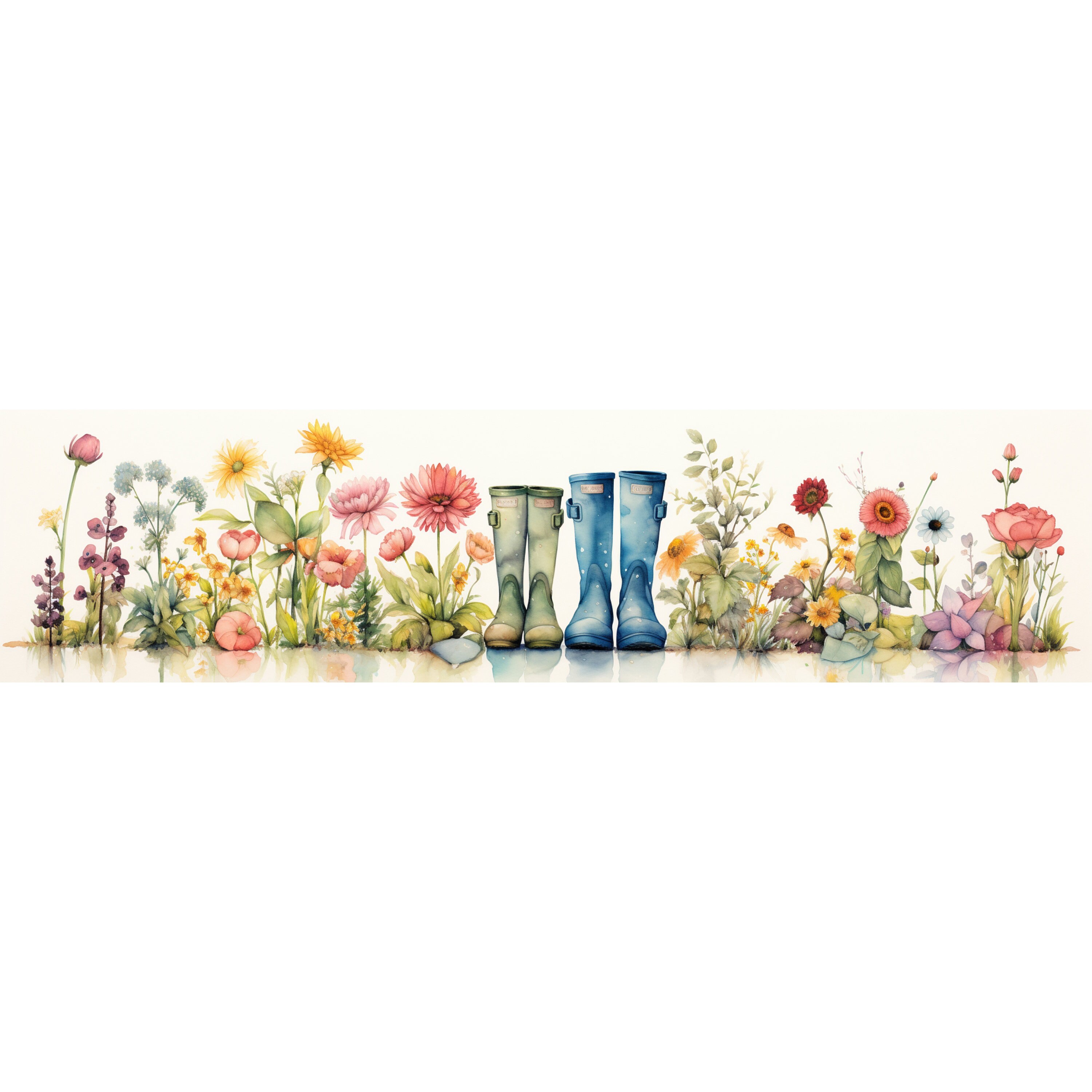 10 Floral Rain Boots Border Watercolor Clipart, Rain Boots Illustration ...