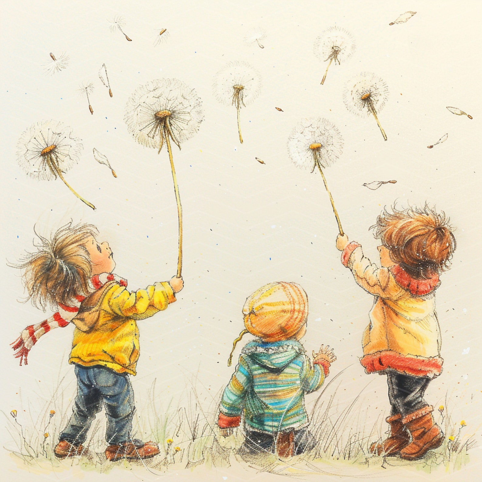 12 Children Playing Dandelions Clipart, JPG. Kids Playing. Printable ...