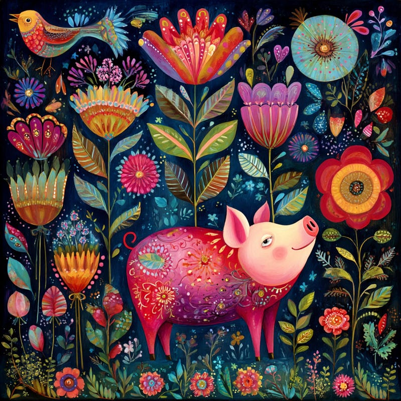 Folk Art Pig - Etsy