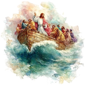 Jesus Calms the Storm Clipart: Watercolor Bible Art (digital Download ...