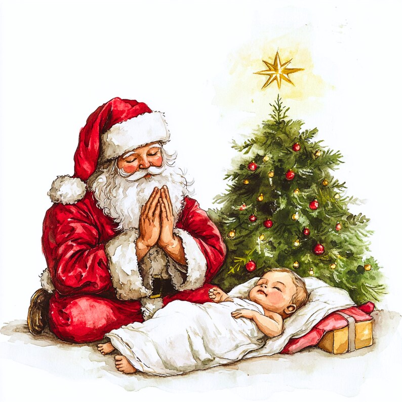 Baby Jesus and Santa Christmas Watercolor Clipart (digital Download ...