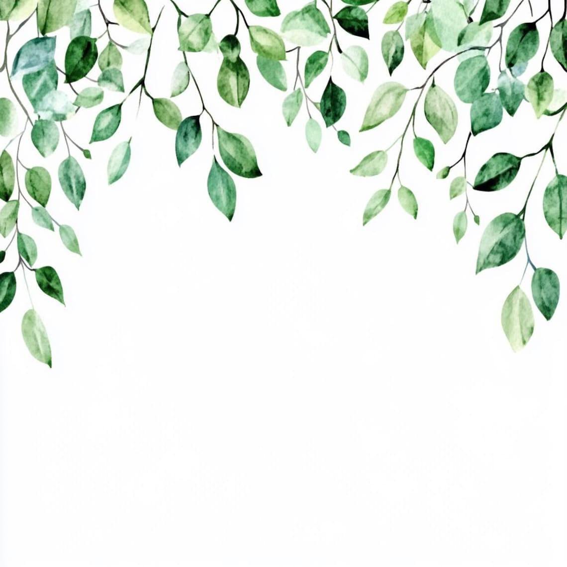 8 Watercolor Green Leaves Frame Clipart: Botanical Decor (PNG Digital ...