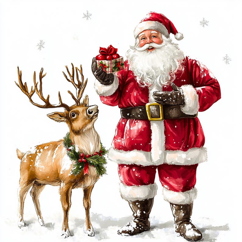 Christmas Santa & Reindeer Clipart: Holiday Art (digital Download) - Etsy