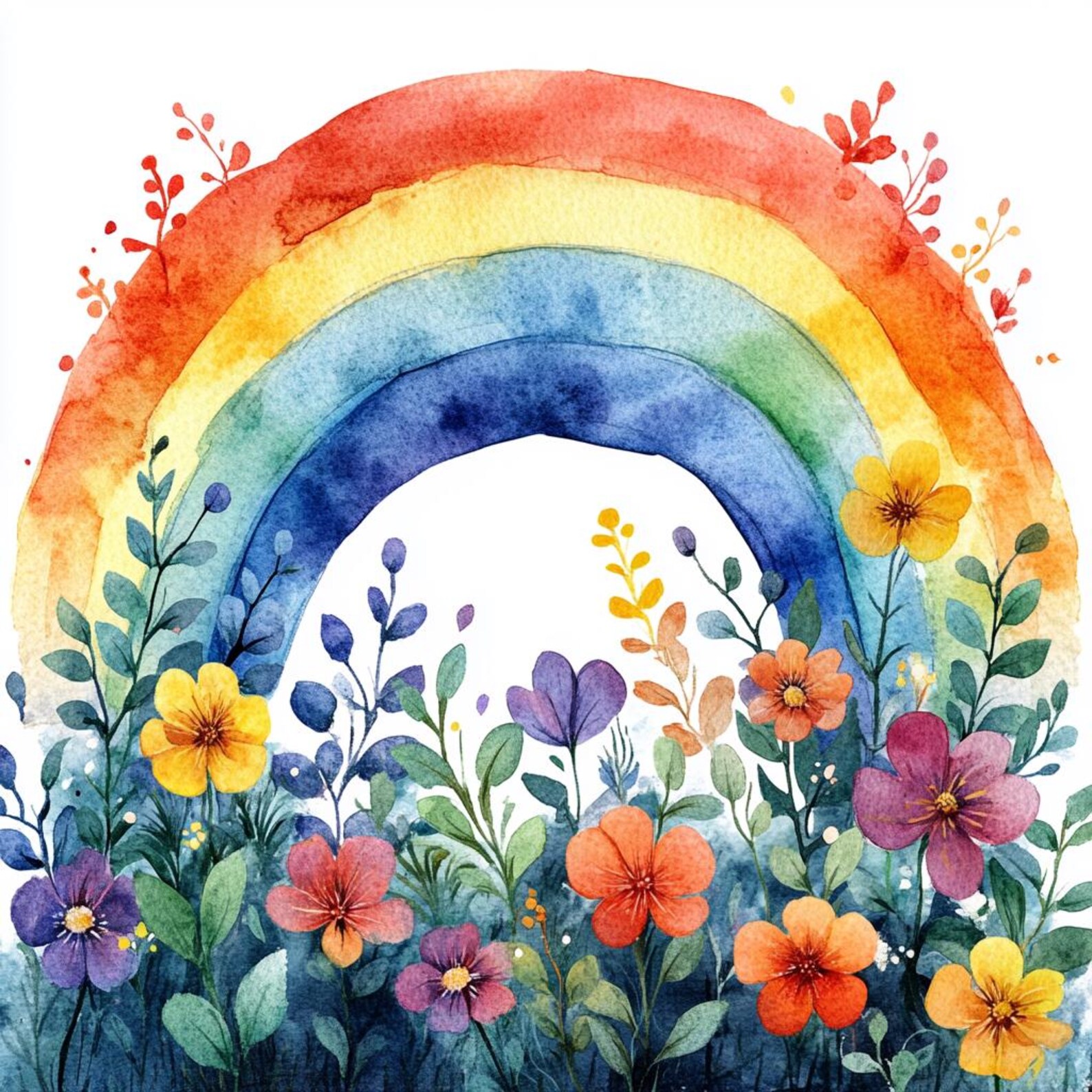 Watercolor Rainbow Flowers Clipart: Floral Art, JPG (digital Download ...