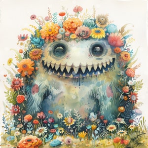 12 Cute Floral Monsters Clipart, JPG Monster Cliparts. Cute Monster ...