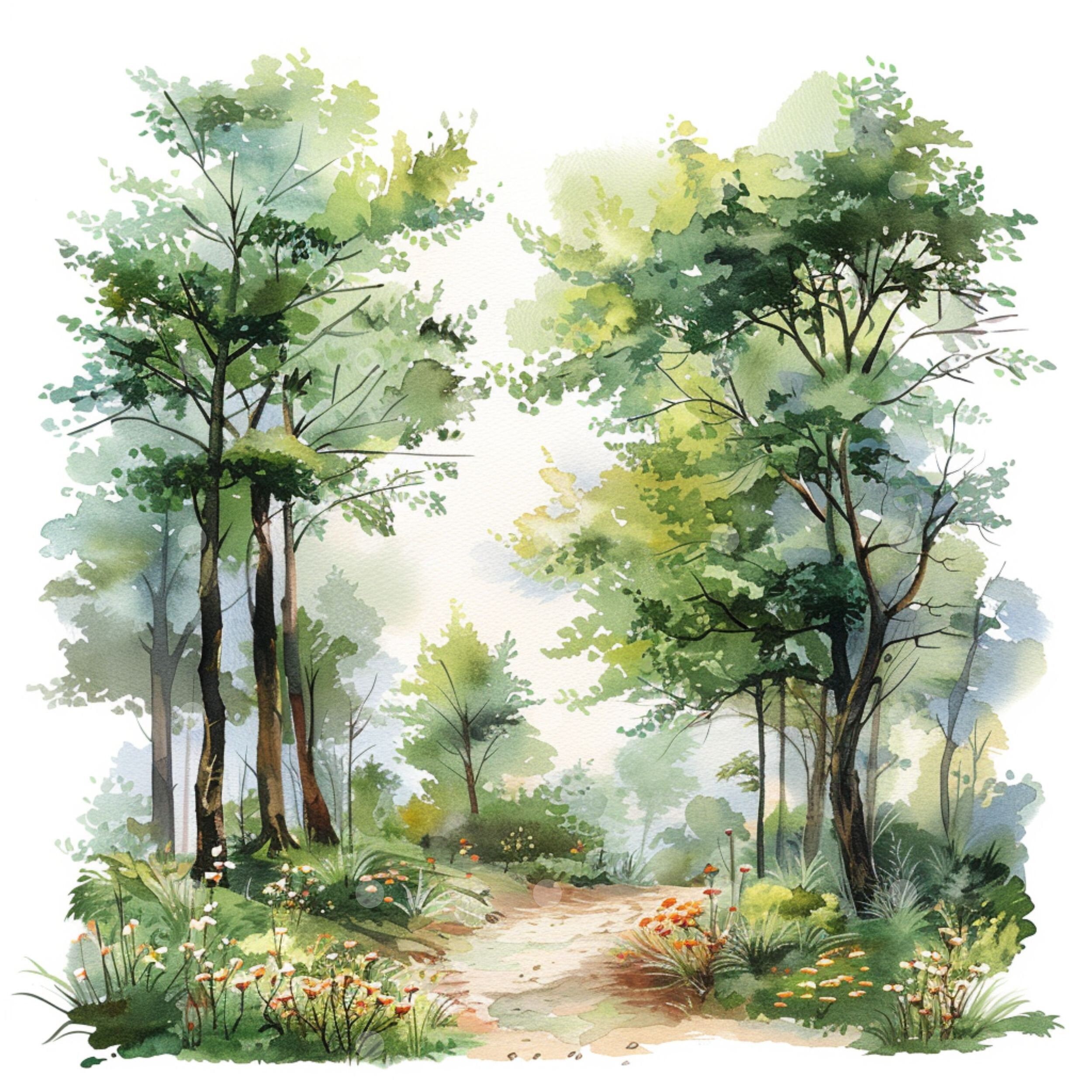 12 Green Forest Path Clipart, JPG, Watercolor Forest Path, Printable ...