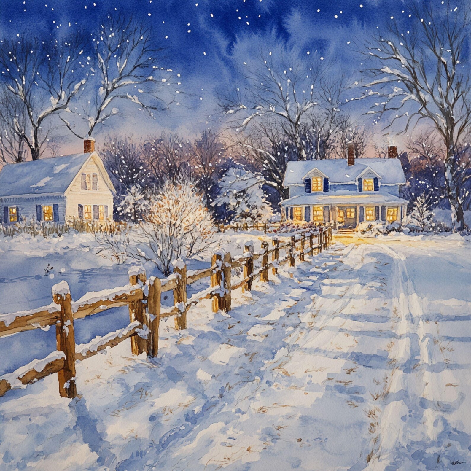 Winter Country View Clipart: Watercolor Snowy Landscape (digital) - Etsy