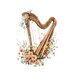 12 Floral Harp Clipart, PNG, Harp With Flowers Png, Printable ...