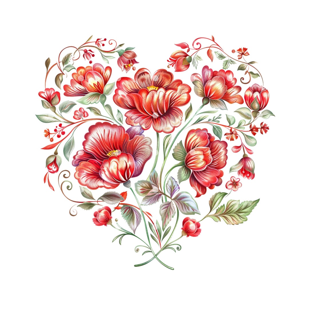 12 Floral Heart Clip Art , Heart Shaped Flower Image, Printable ...