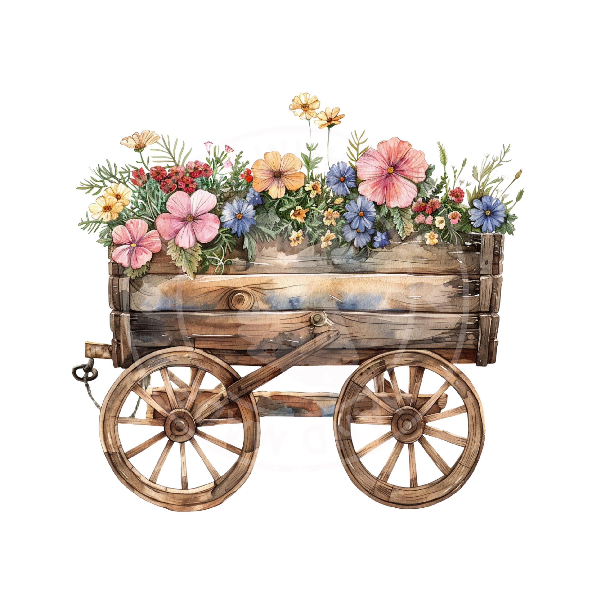 8 PNG Wooden Carts With Flowers Clipart. Transparent Background Png ...