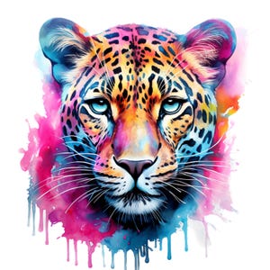Neon Leopard Clipart: Watercolor Rainbow PNG Bundle (digital Download ...