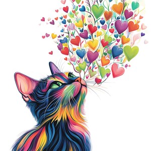 12 PNG Rainbow Cat Hearts Valentine’s Day Clipart, Cute Cat Love ...