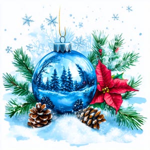 Blue Christmas Ornament Clipart: Holiday Digital Images (commercial Use ...
