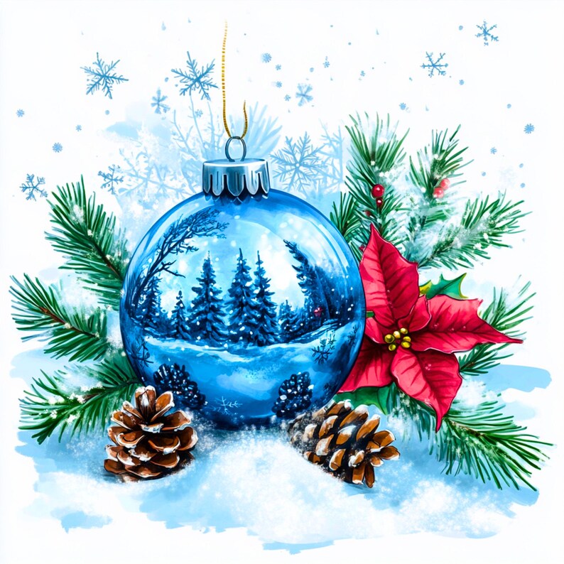 Blue Christmas Ornament Clipart: Holiday Digital Images (commercial Use ...