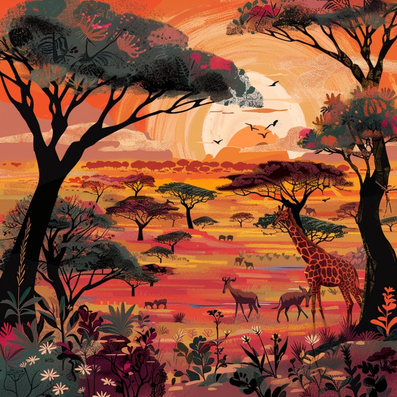 Savannah Scenic View Clipart: African Landscape Graphics (digital ...