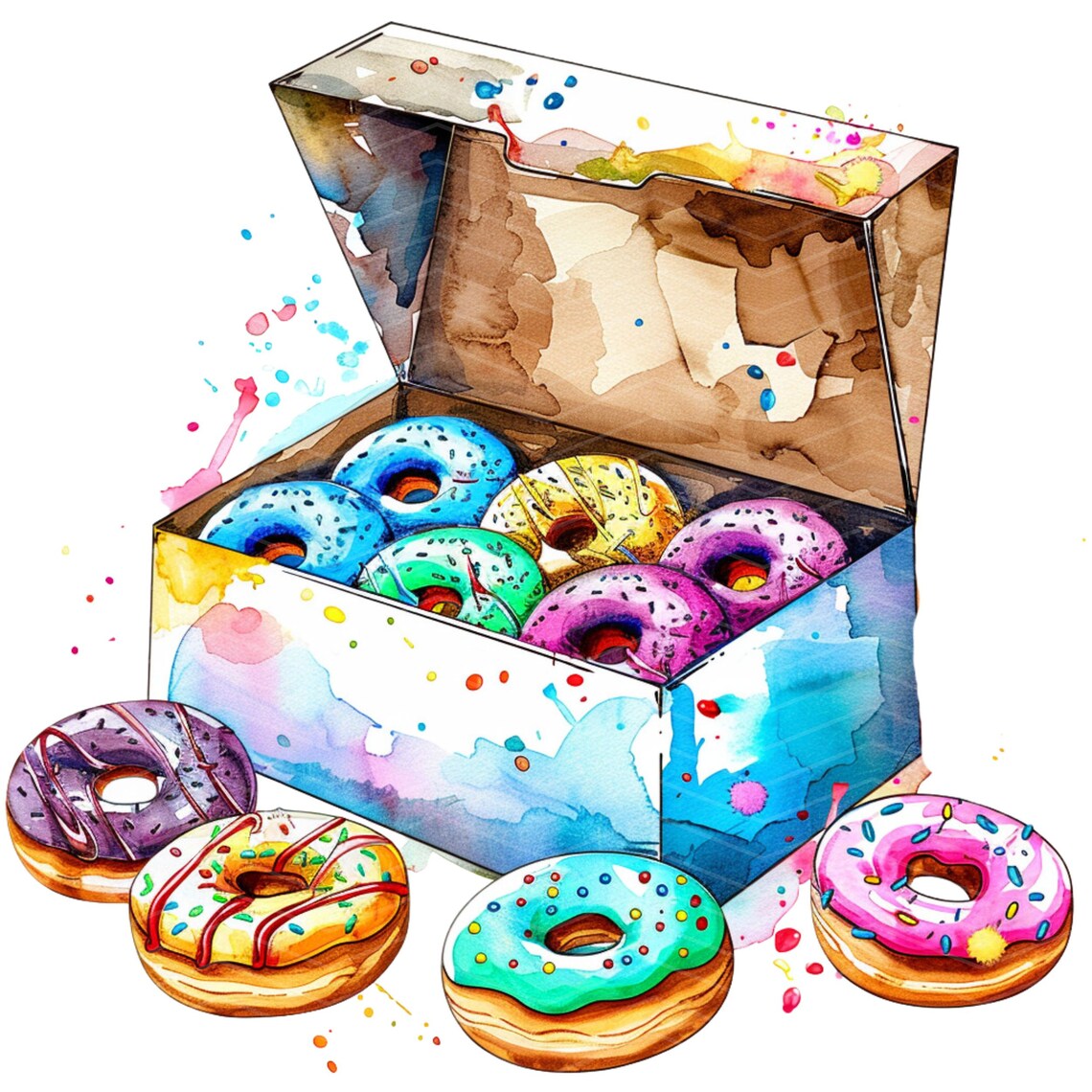 10 DOUGHNUTS in a BOX CLIPARTS, Png Doughnuts, Colorful Doughnuts ...