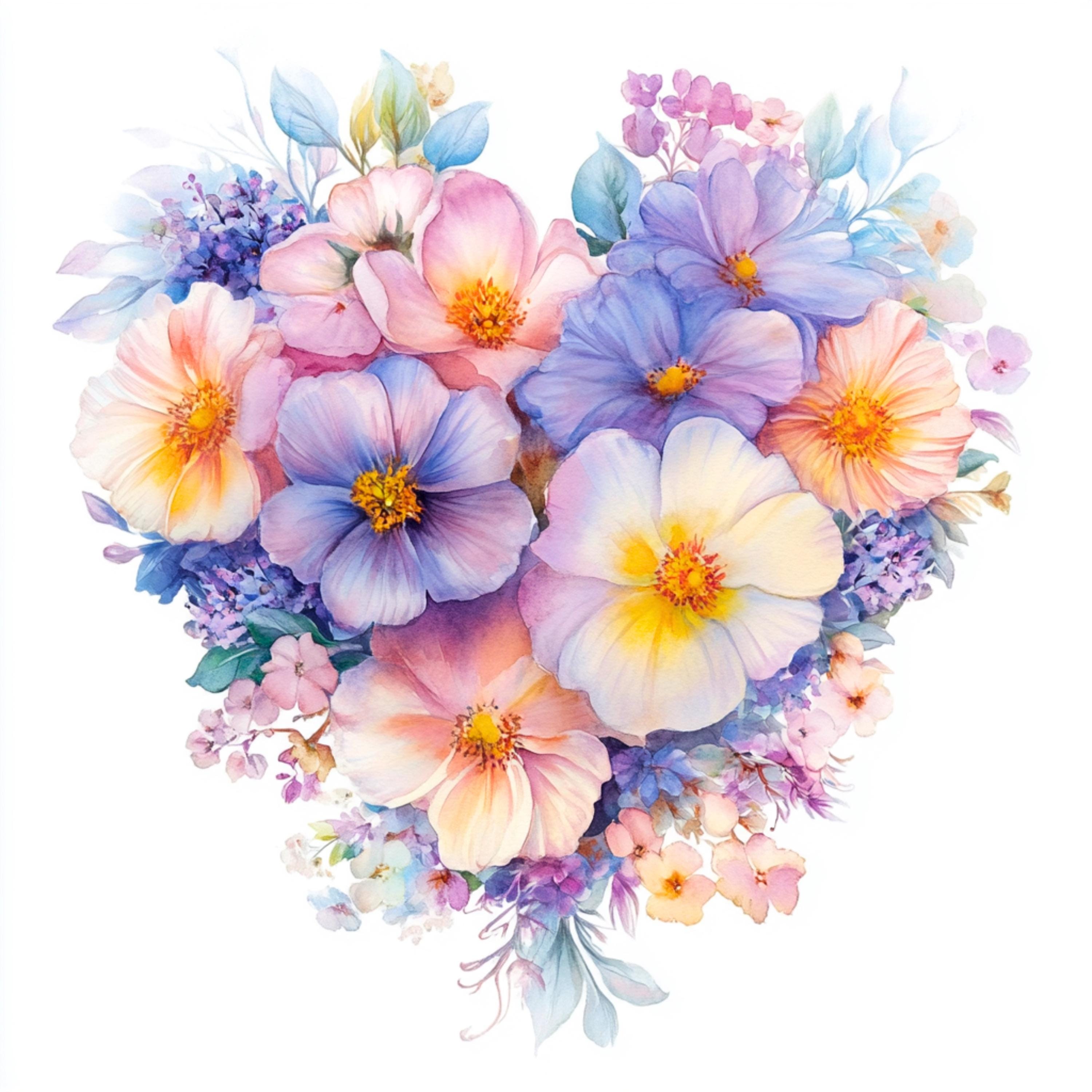 Floral Heart Clipart: Valentine's Day Flower Art (digital Download) - Etsy