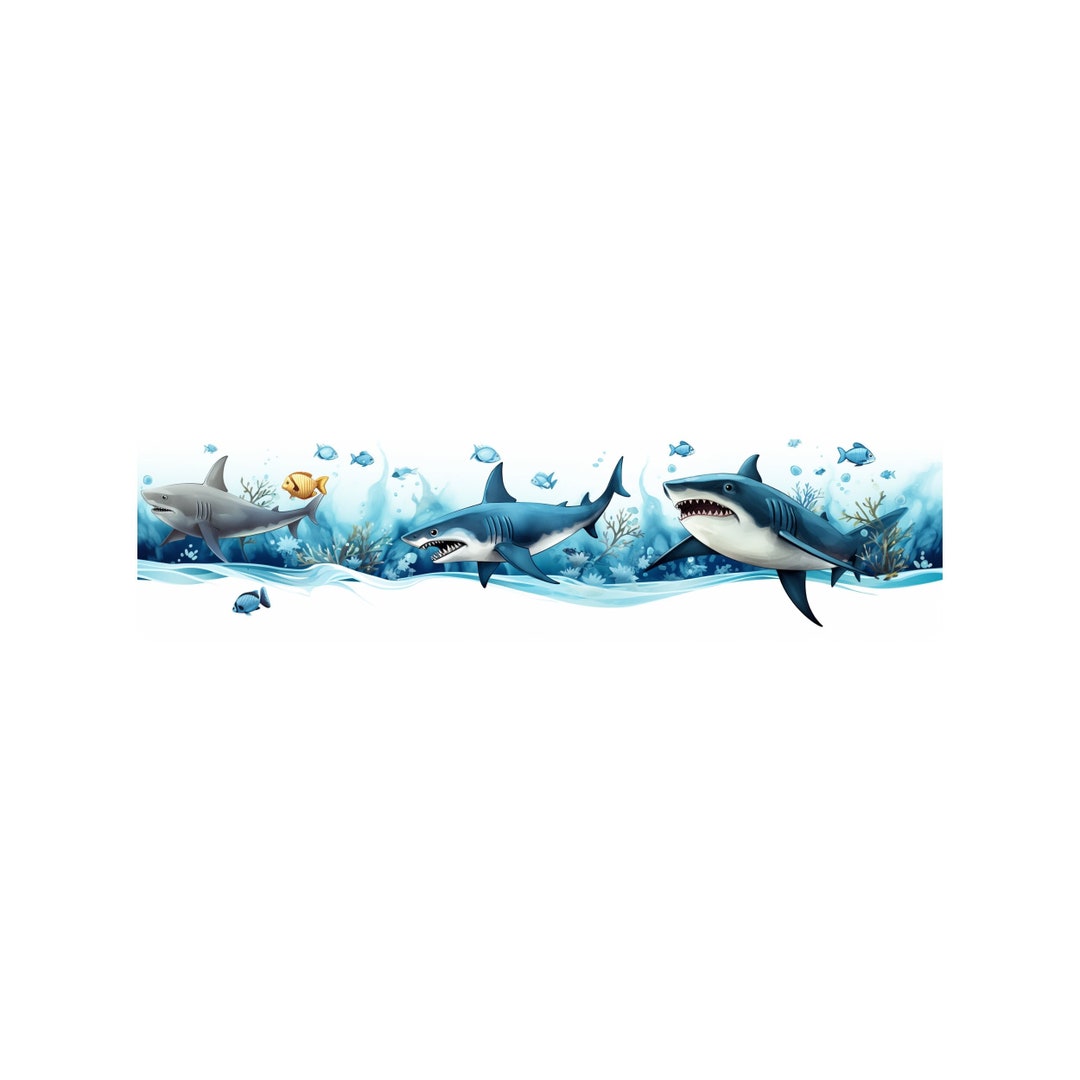 Shark Border Clipart: Cartoon PNG, Underwater Theme (digital Download ...