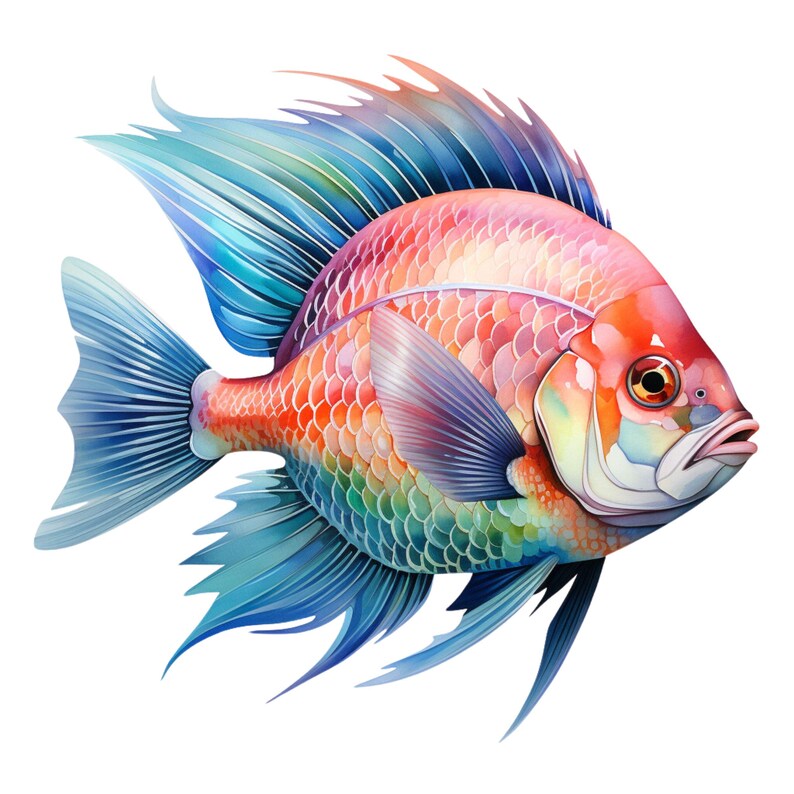 Watercolor Angelfish Clipart: Tropical Fish PNG Illustrations (digital ...