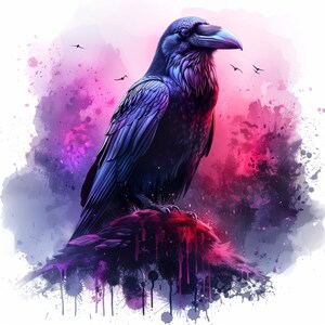 Neon Crow Clipart Bundle: Watercolor Rainbow Crow JPG (digital Download ...