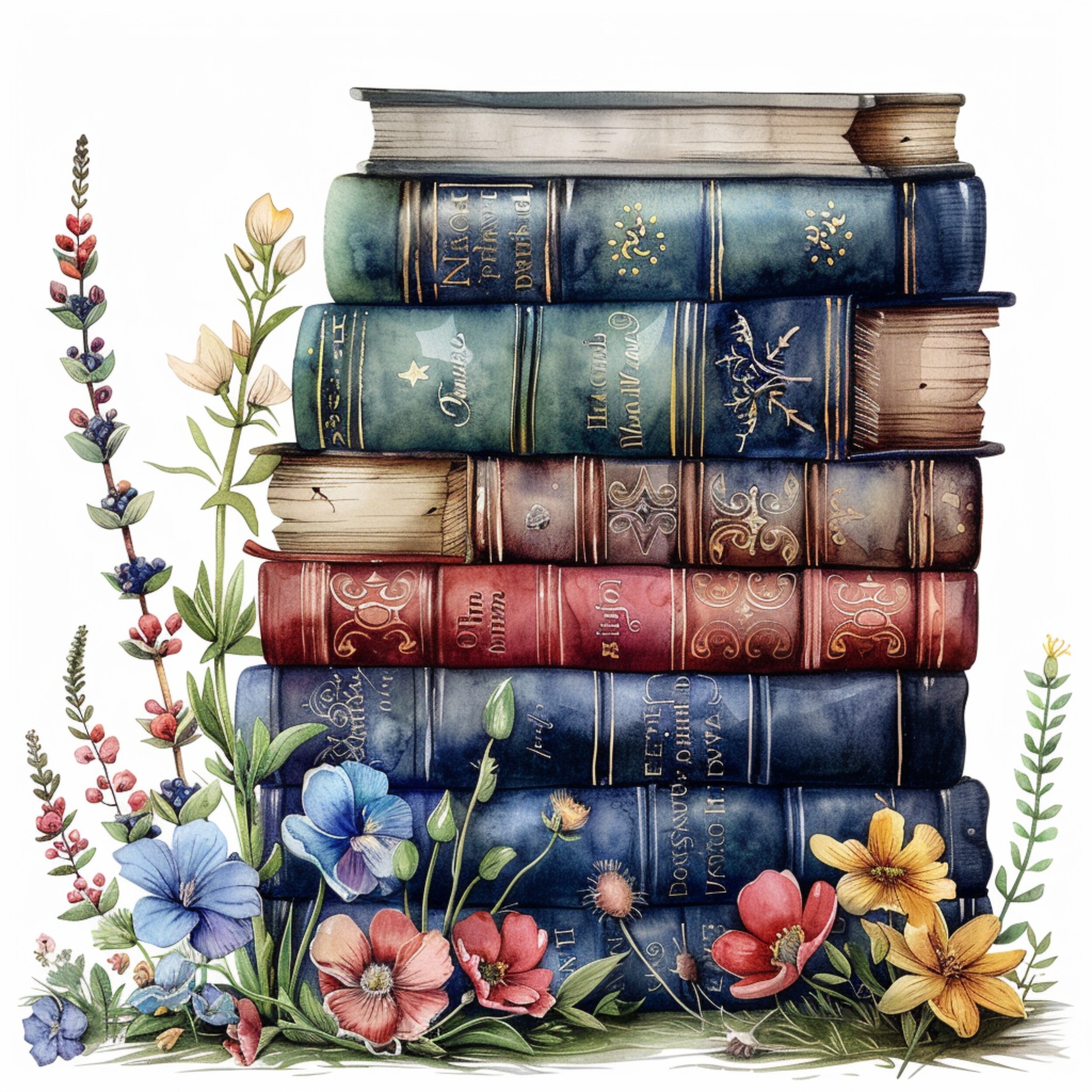 14 PNG Stack of Books. Books and Flowers Png Clipart, Watercolor Stack ...
