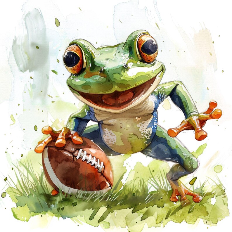 12 FROG PLAYING FOOTBALL Clipart, Jpg Image of Frog Sportsman, Frog and ...
