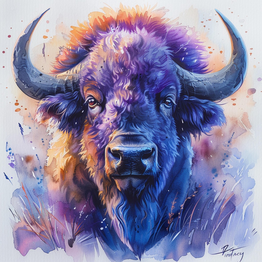 16 Buffalo Neon Clipart, Buffalo Clip Art Wall Art, Watercolor Buffalo ...