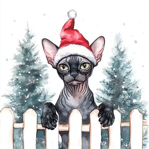 12 CHRISTMAS SPHYNX CAT Digital Image, Cute Sphynx Cat Illustartion ...