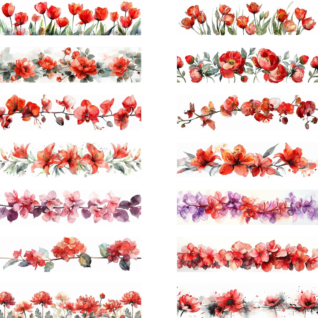 Red Flower Border Clipart: Floral Illustration (JPG) - Etsy