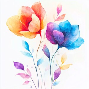 Watercolor Flower Clipart Bundle: Colorful Floral Art (digital Download ...
