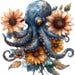 12 PATCHWORK FLORAL OCTOPUS Digital Images, Patchwork Octopus Clipart ...