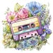 Floral Cassette Clipart: Vintage Watercolor Music Tape PNG (digital ...
