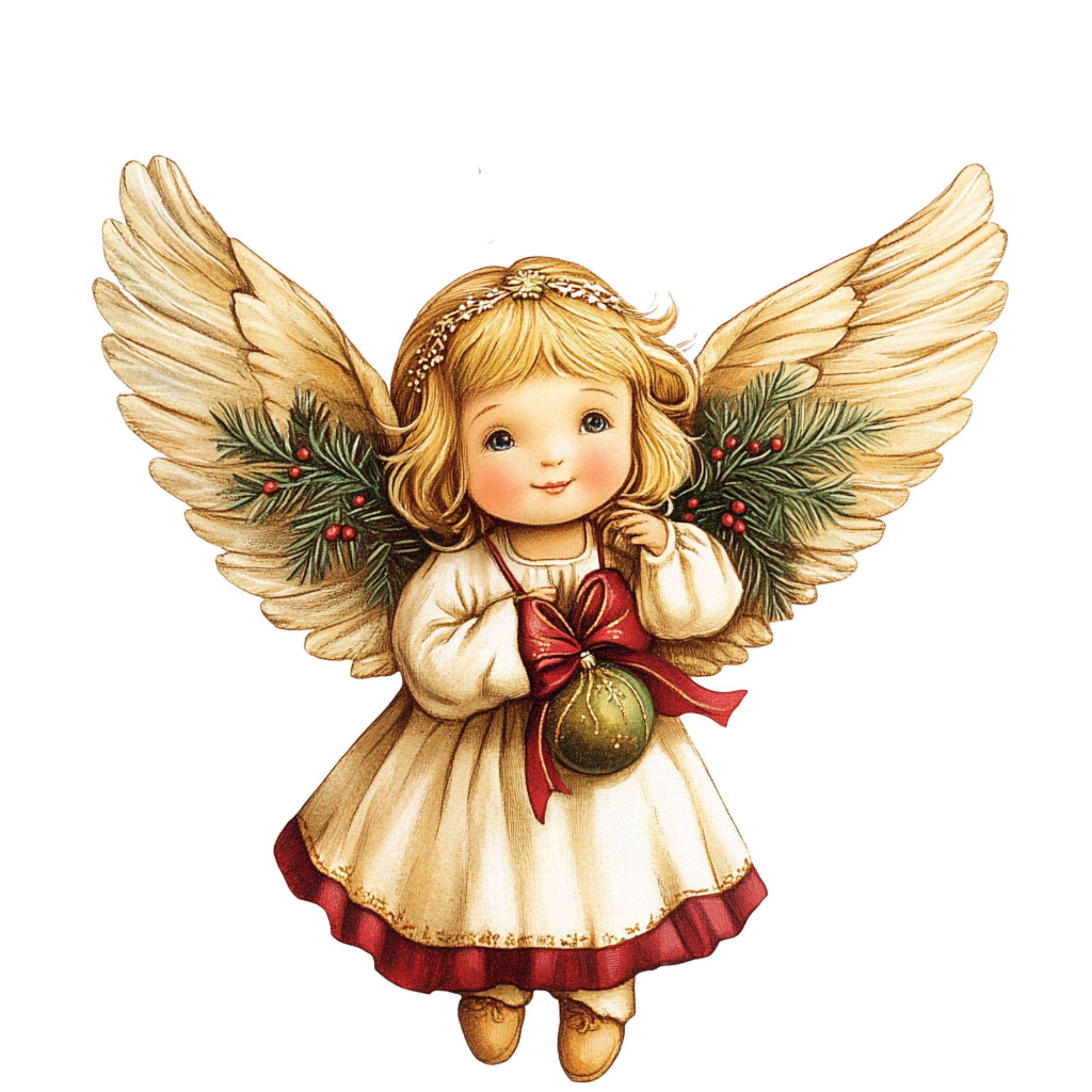 Vintage Christmas Angel Ornament Clipart: Festive Digital Images (PNG ...