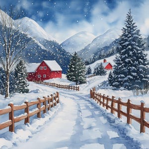 Winter Country View Clipart: Watercolor Snowy Landscape (digital) - Etsy