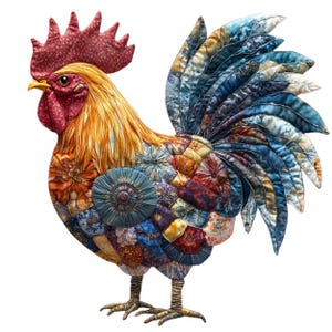 10 PATCHWORK ROOSTER and FLOWERS Digital Image, Patchwork Rooster Cliipart, Patchwork Rooster ...