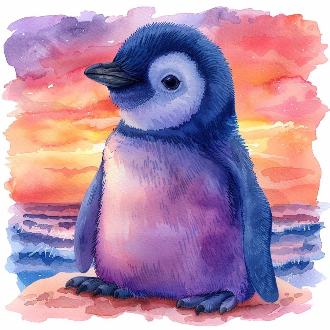 12 Penguin Neon Clipart, Penguin Clip Art Wall Art, Watercolor Penguin ...