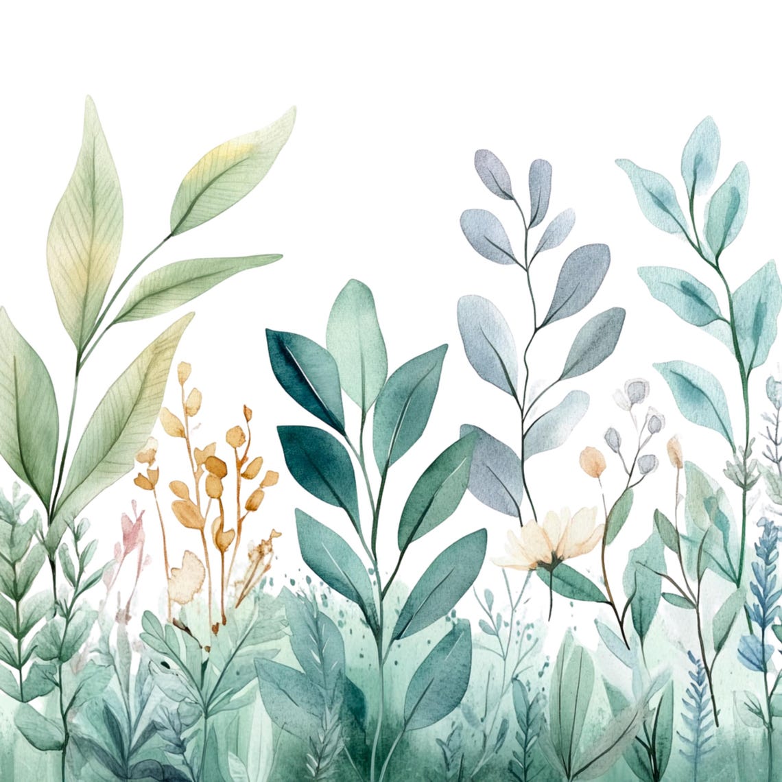 Watercolor Green Leaves Frame Clipart: Botanical PNG (digital Download ...