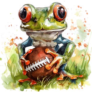 12 FROG PLAYING FOOTBALL Clipart, Jpg Image of Frog Sportsman, Frog and ...