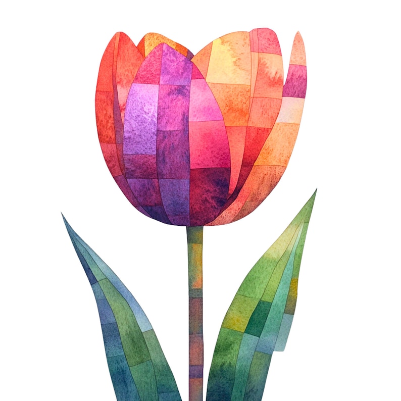Mosaic Tulip Digital Art: Floral Illustration (digital Download ...