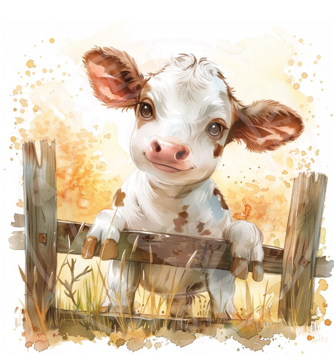 12 Cow Fence Clipart, Cow Farm Clipart, Printable Watercolor, High ...