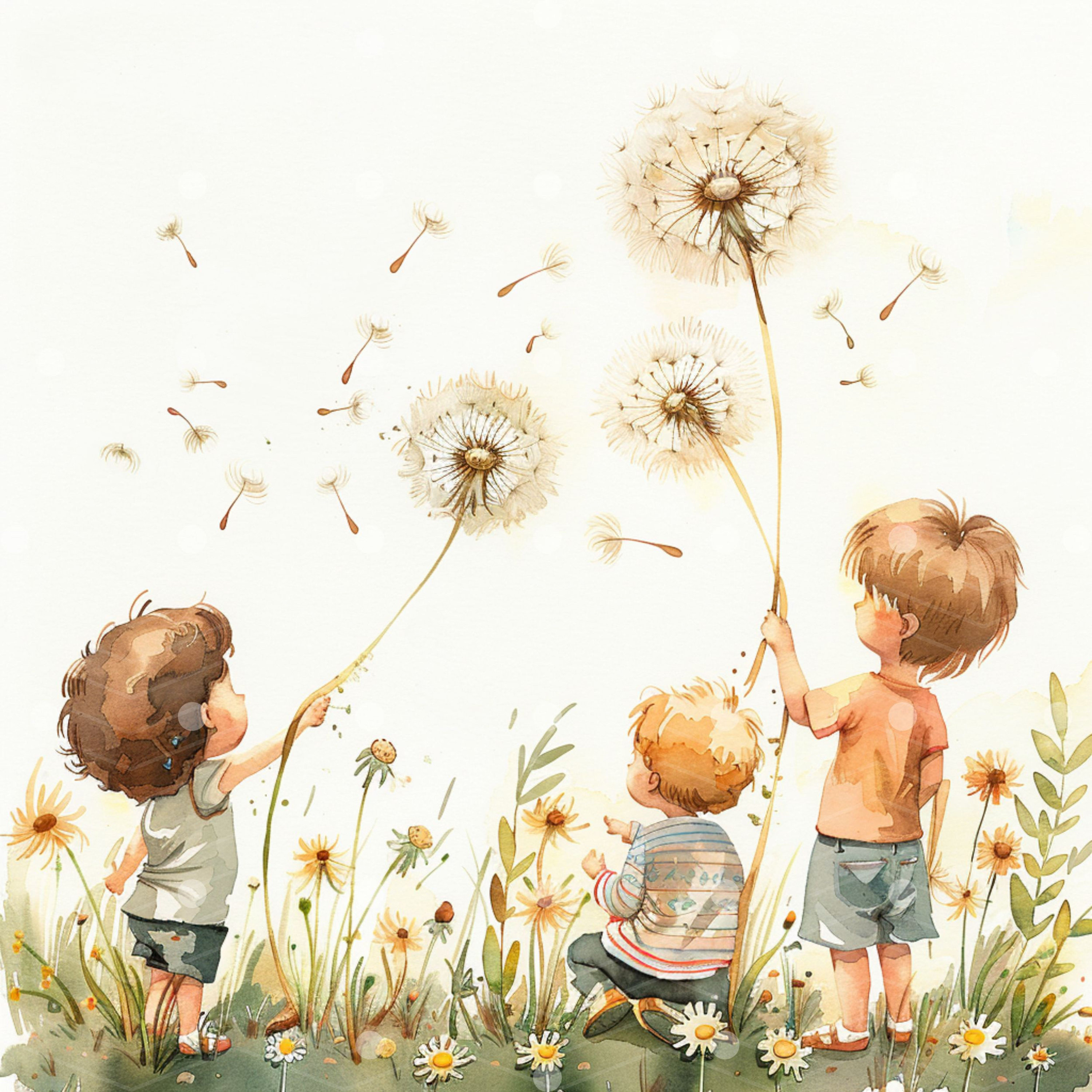 12 Children Playing Dandelions Clipart, JPG. Kids Playing. Printable ...