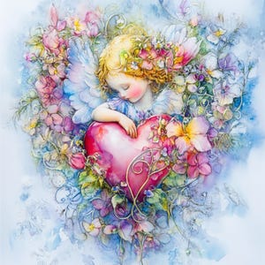 Baby Angel Clipart: Flower Heart Valentine Art (JPG Digital Download ...