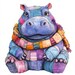 10 Hippopotamus Cute Patchwork Clipart, Scrapbooking or Cards, Watercolor Vintage Art, High ...