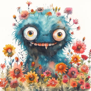 12 Cute Floral Monsters Clipart, JPG Monster Cliparts. Cute Monster ...