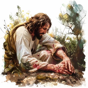 Jesus Praying Watercolor Clipart: Gethsemane Easter Art (digital ...