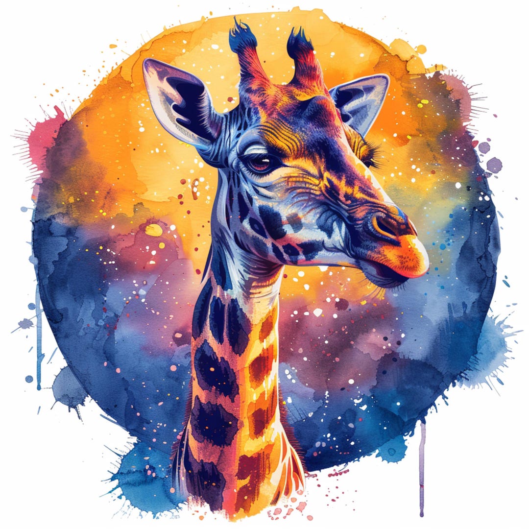 Neon Giraffe Watercolor Clipart Bundle: Rainbow Animals (JPG) - Etsy