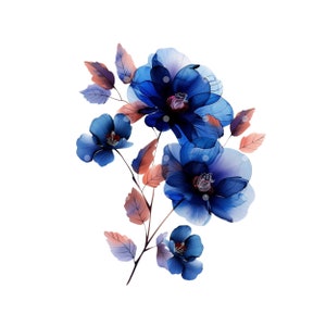 12 PNG Indigo Abstract Flowers Clipart, Flowers Print Transparent BG ...