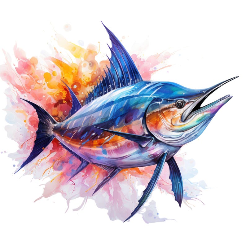 Neon Swordfish Clipart: Watercolor Fish Wall Art (digital Image) - Etsy